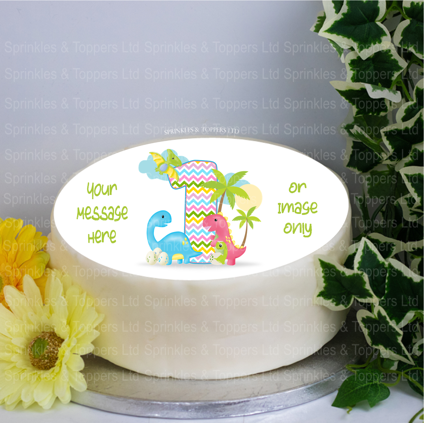 Personalised Bright Dinosaurs Number (1-13) 8" Icing Sheet Cake Topper ...