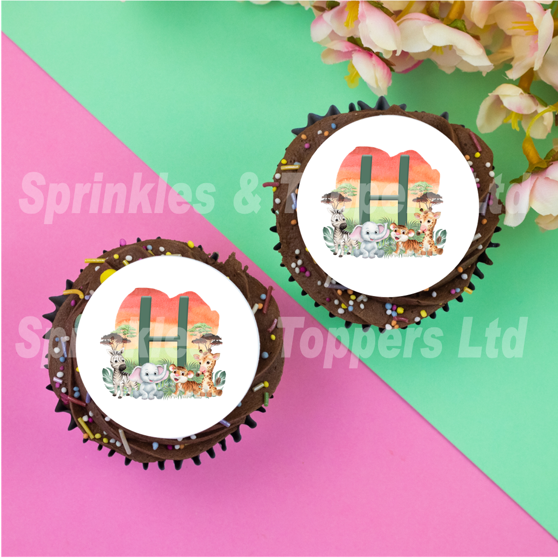 Jungle Sunset Safari Animals (any letter) 2" / 5cm discs – Sprinkles ...